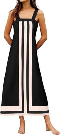 Generic Robe d&eacute;t&eacute; pour femme - Style boh&egrave;me - Motif floral - Style d&eacute;contract&eacute; - Couleur bloc - Maxi plage - Robe de plage, Noir, XL