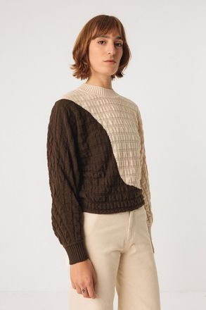 SKFK Damen vegan Pullover Ledea Zweifarbig Braun