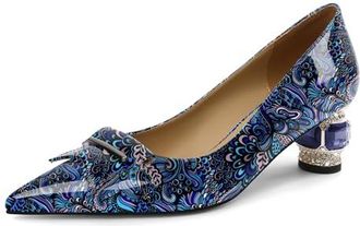 elashe Escarpins Femme Prêts pour lÉvénement en Cuir Verni Talon Bloc 5 cm Accents de Strass Cristal Étincelant Bout Pointu Enfilage Facile pour Mariages Gal