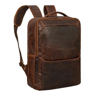 STILORD Kalle Großer Laptop Rucksack 15,6 Zoll dunkel-braun mit vielen Fächern und Laptop-Fach Lederrucksack für Business, Büro, Uni, Schule, Reisen und Freiz