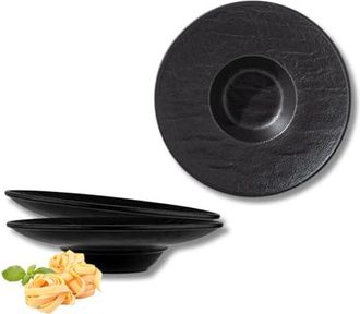Wilmax England Wilmax - Bols profonds - 2 pi&egrave;ces 27 cm / 250 ml - Assiettes &agrave; p&acirc;tes noires - Texture pierre naturelle - Pour p&acirc;tes, soupes, salades, plats principaux