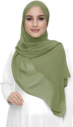 Lina & Lily Écharpe Hijab pour Femme Musulmane en Mousseline Rectangles, Tissu Léger et Fluide (Olive Clair)