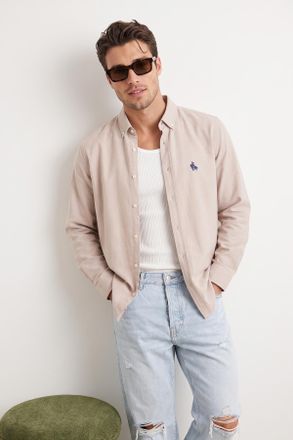 Trendyol MAN Herren Beige Bestickt Lang Regular Fit Hemden