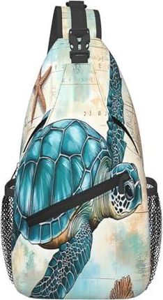 Generic Sacoche Tactique Tortue vintage nautique Casual Sac Bandouli&egrave;re Polyester Sac &agrave; Dos Militaire pour Homme Femme Randonn&eacute;e