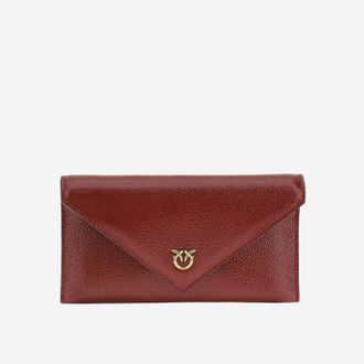 Pinko Womens Small Pouch Bag With Logo Dark Red Leather Shoulder