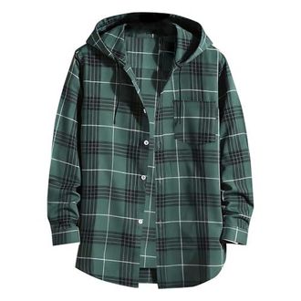 Generic Haut &agrave; capuche d&eacute;contract&eacute; &agrave; carreaux pour homme - Chemise &agrave; manches longues avec poche boutonn&eacute;e - Cordon de serrage - Pour un usage quotidien - Vest