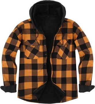 Generic Chemise Homme &agrave; Carreaux- Sweats &agrave; Capuche Manches Longues,Veste Chemise Homme Boutons-Pression Coton avec Poche Tee Shirt Coupe Normale Top Casual Ch