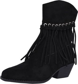 Generic Bottes western pour femme - Large frange de veau - Bottes de cowboy &eacute;l&eacute;gantes et d&eacute;contract&eacute;es - Couleur unie - Fermeture &eacute;clair lat&eacute;rale - Talon &eacute;pai