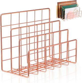 BESTONZON Metall Aufbewahrungsregal mit 3 Fächern Briefsortierer und Zeitschriftenhalter In Roségold Schreibtisch Organizer für Post und Bücher Platzsparend und