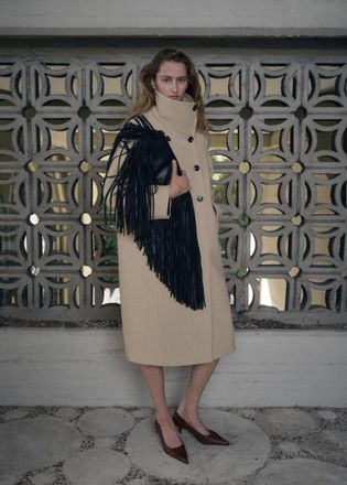 Mango Manteau laine m&eacute;lang&eacute;e col chemin&eacute;e vanille - Femme - XS - MANGO