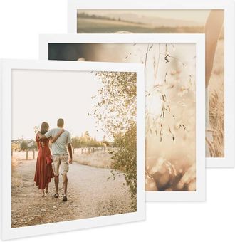 Photolini Bilderrahmen 40x40 cm Weiß MDF-Holz, breite Rahmen, 3er Set, modern, bruchsicheres Acrylglas, zum Aufhängen, extra Zubehör - für Ihre stilvolle Wandde