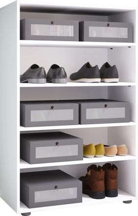 VCM Holz-Schuhschrank | Maße: H. 110 x B. 70 x T. 37 cm | Allzweckschrank | 5 Fächer | ohne Türen- Lona