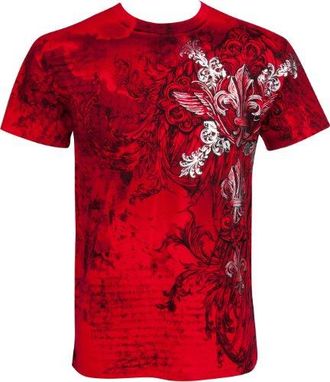 Sakkas 327T T-Shirt Homme en Coton Motif vignes et Fleur de lys - Rouge/Medium