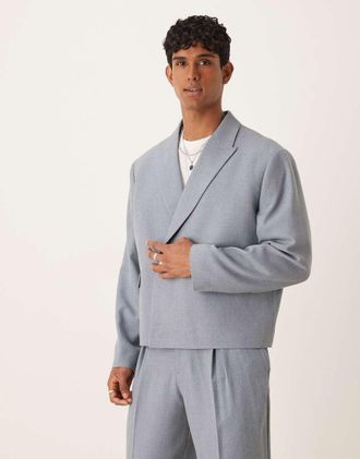 Asos Veste de costume coupe carrée à double boutonnage - Bleu-Noir