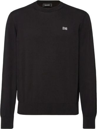 Dsquared2 Homme, Pulls, Noir, Taille: L T-shirt en Coton Noir avec Patch Logo