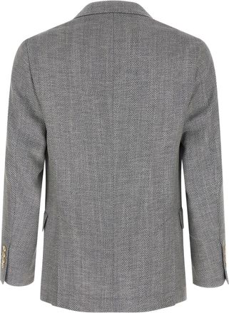 Brunello Cucinelli Chevron Herringbone Wool Blazer - Gray