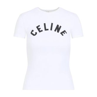 Celine T-Shirt aus geripptem Baumwoll-Jersey - - Tops - Damen - Wei&szlig; - XS