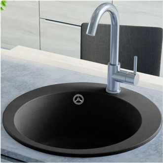 vidaXL Granitsp&uuml;le Einzelbecken Rund Schwarz - Vidaxl