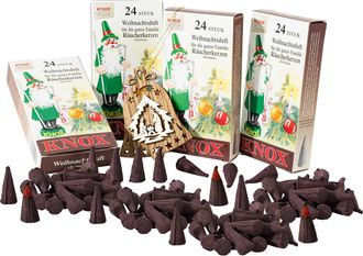 MaMeMi Knox R&Auml;UCHERKERZEN Weihnachtsduft - 4er Pack (96 St&uuml;ck) - KLASSISCHER WEIHNACHTSDUFT - Tradition Erzgebirge - f&uuml;r R&auml;ucherh&auml;user & Figuren - mit Holz-O