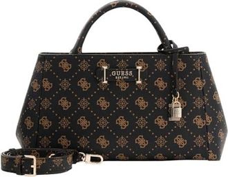 Guess sac &agrave; main sac &agrave; &eacute;paule bandouli&egrave;re Carrie Logo Girlfriend Satchel Espresso Logo marron fonc&eacute;
