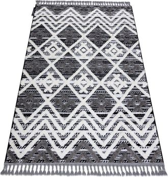 RugsX Tapis maroc P642 Diamants, Zigzag gris / blanc Franges berbère marocain shaggy grey 120x170 cm