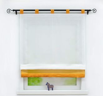 Joyswahl Raffrollo Halbtransparente Gardine mit Farbiger Faltenblende »Monika« Schals mit Schlaufen Fenster Vorhänge BxH 80x155cm Orange 1er Pack