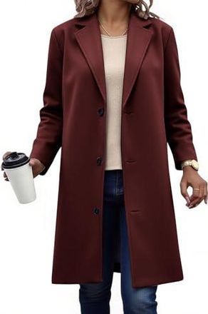 Generic Manteaux en laine pour femme - Col &agrave; revers crant&eacute; - Trench en laine m&eacute;lang&eacute;e - Automne et hiver - Manteau mi-long - Grande taille - &Eacute;l&eacute;gant et d&eacute;cont