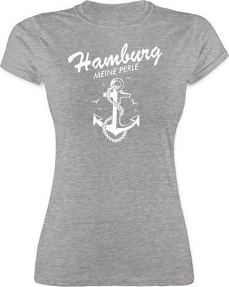 Shirtracer Shirt Damen - Stadt und City Outfit - Hamburg - Meine Perle - M - Grau meliert - Shirts st&auml;dte Hamburger t-Shirt t Hamburg... Tshirt Souvenir taillier