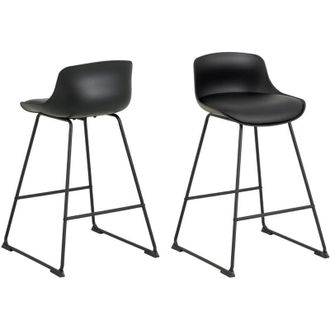 ebuy24 Barhocker mit R&uuml;ckenlehne Tina niedrig schwarz Metall PU-Leder