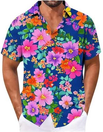 Generic Chemise hawa&iuml;enne d&eacute;contract&eacute;e et confortable pour homme - Col rabattu - L&eacute;g&egrave;re et respirante - Classique - Chemise de plage &agrave; manches courtes - Chemi
