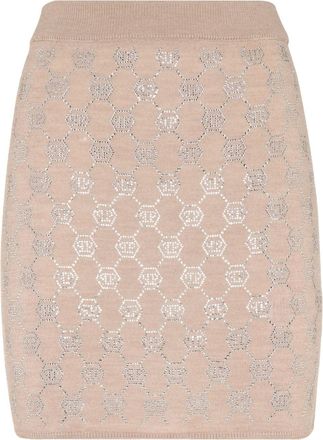 Philipp Plein Gestrickter Rock mit Monogramm - Nude
