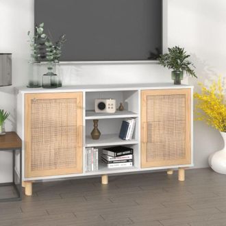 vidaXL Vidaxl - Buffet Blanc 105x30x60 cm Bois de pin massif et rotin naturel