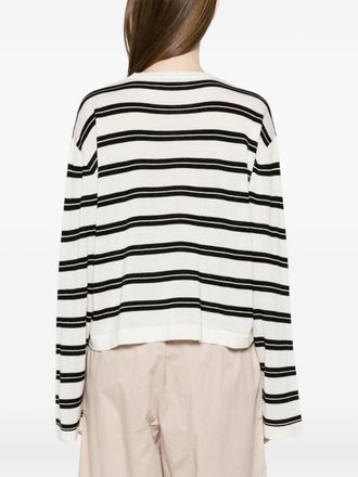 Soft Goat Striped Cashmere-Silk Blend Sweater - Cream