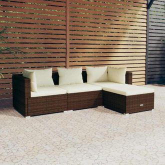 vidaXL Vidaxl - Salon de jardin 4 pcs avec coussins R&eacute;sine tress&eacute;e Marron