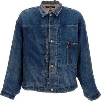 Junya Watanabe Homme, Vestes, Bleu, Taille: L Veste en lin &agrave; imprim&eacute; denim