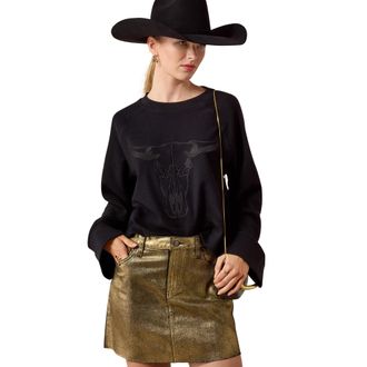 Ariat Womens Steer Statement Sweatshirt Long Sleeve in Black, Size X-Large, by Ariat