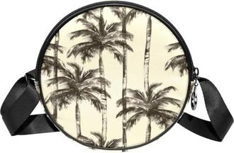 Generic Petit sac &agrave; bandouli&egrave;re rond pour femme, motif plantes tropicales, sac &agrave; dos avec fermeture &eacute;clair, bretelles r&eacute;glables, sac &agrave; main rond d&eacute;contract&eacute; p