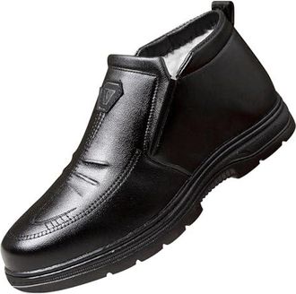 Generic Bottines larges en cuir pour homme, bottes habill&eacute;es pour homme, bottes formelles &agrave; enfiler, chaussures daffaires doubl&eacute;es en polaire, bottes chaudes 