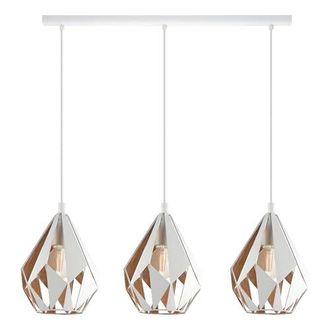 Eglo Suspension luminaire Carlton 1 &agrave; 3 lampes, lustre suspendu vintage et r&eacute;tro, pour salon et salle &agrave; manger, acier blanc, dor&eacute;, douille E27
