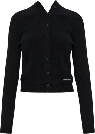 Alexander Wang Femme, Pulls, Noir, Taille: 38 FR LS Cardigan Boutonn&eacute; &agrave; Col Montant avec &Eacute;tiquette Logo Tricot&eacute;e