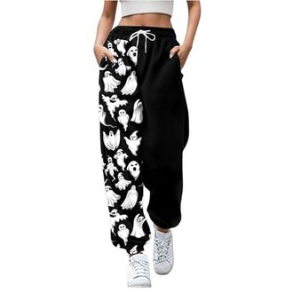 Generic Pantalon long d&eacute;contract&eacute; avec poches &eacute;lastiques &agrave; la taille pour femme, Noir, 5XL