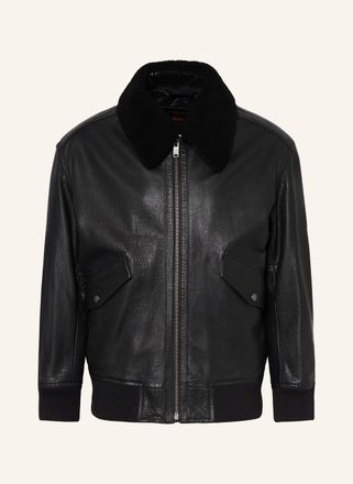 HUGO BOSS Lederjacke Jopeak Mit Abnehmbarem Kragen schwarz