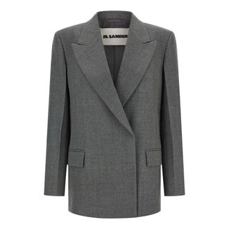 Jil Sander Femme, Vestes, Gris, Taille: 36 FR Double-Breasted Wool Blazer