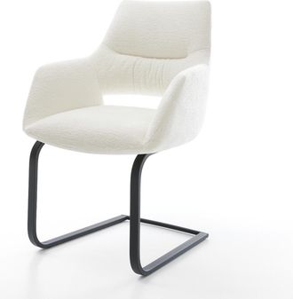 DELIFE Freischwinger Yago-Flex mit Armlehnen Boucl&eacute; Soft Beige Freischwinger flach Schwarz Taschenfederkern, Esszimmerst&uuml;hle