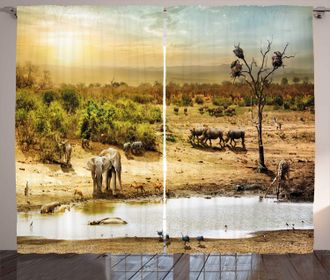 Abakuhaus Giraffe Rustikaler Vorhang, African Safari Wildlife, Wohnzimmer Universalband Gardinen mit Schlaufen und Haken, 280 x 175 cm, Sandbraun