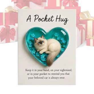Generic Erinnerungsstück Katze - Tischdekoration in Herzform - kleine Katze mit positiver Karte - für Tierliebhaber Ermutigung Kollektion Regal Nachttisch Par