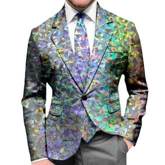 Generic Veste &agrave; paillettes pour homme - Imprim&eacute; multicolore - Costume de carnaval - Veste de costume slim fit - Avec motif cravate - Tenue de f&ecirc;te disco des a