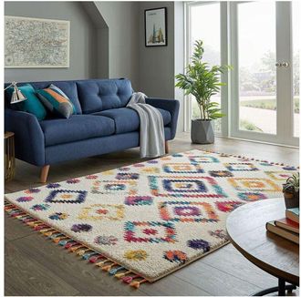 Flair Rugs Flair Rugs - Tapis kilim avec franges rectangle Bohemia Crème 80x150
