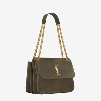 Saint Laurent Womens Shoulder Bag Niki Tripouch Suede Military Green
