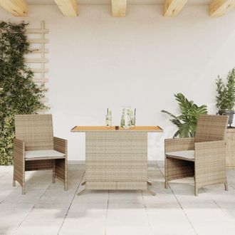 vidaXL 3-tlg. Bistro-Set mit Kissen Beige Poly Rattan Vidaxl